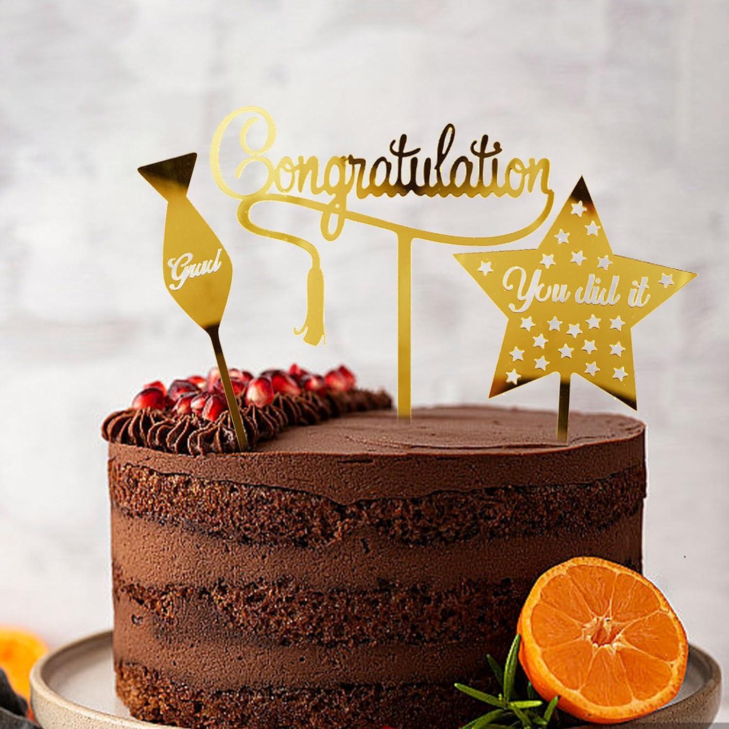 ALEGRE Graduation Cake Decoration Gold Graduation Cake Topper Pack of 8 ...