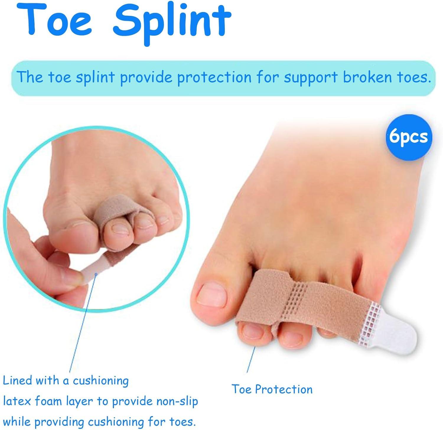 6Pcs Toe Straightener Splints & Cushioned Bandages - Correct Hammer ...