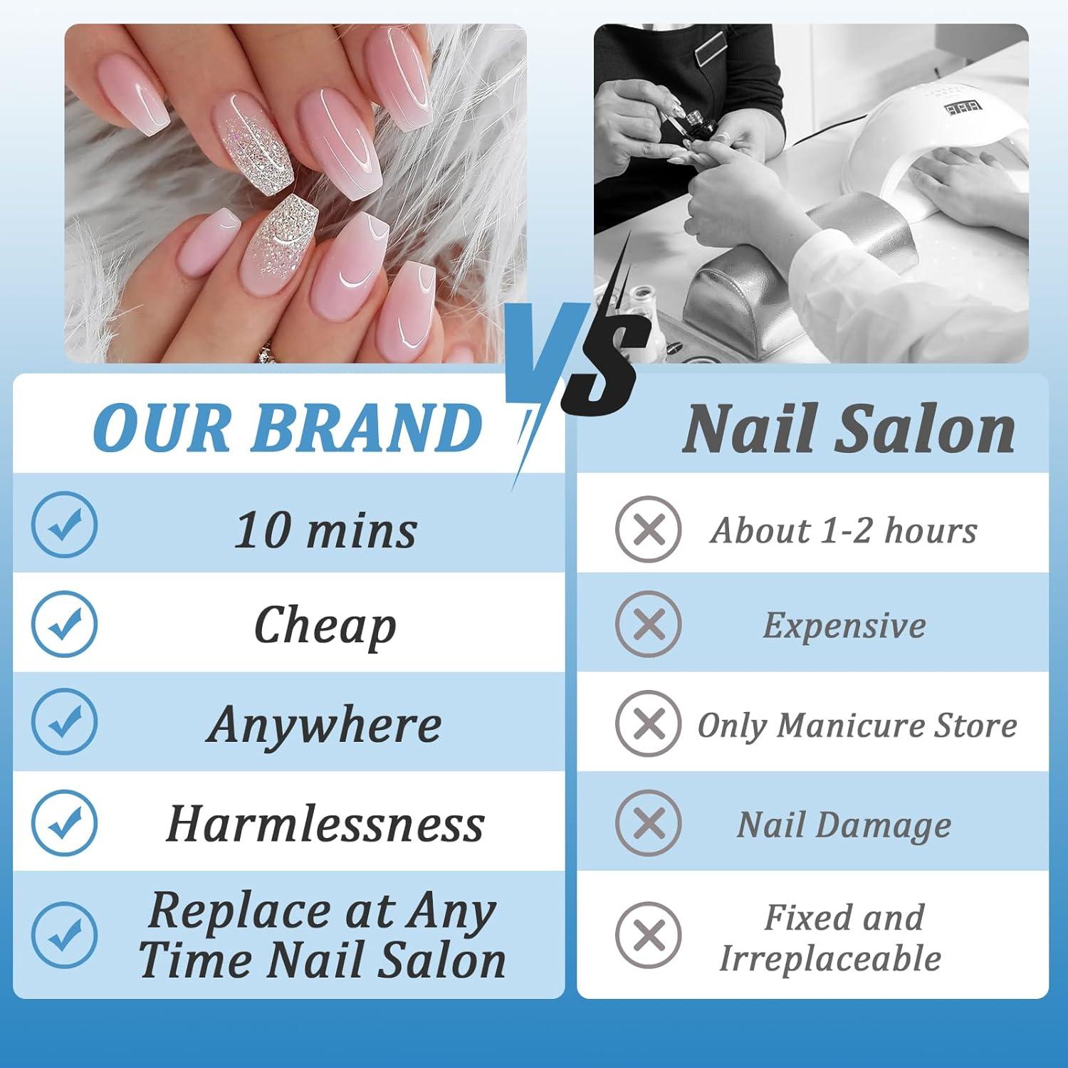 Buy 24 Pieces Pink Glitter Angular French Press On Nails - Medium ...