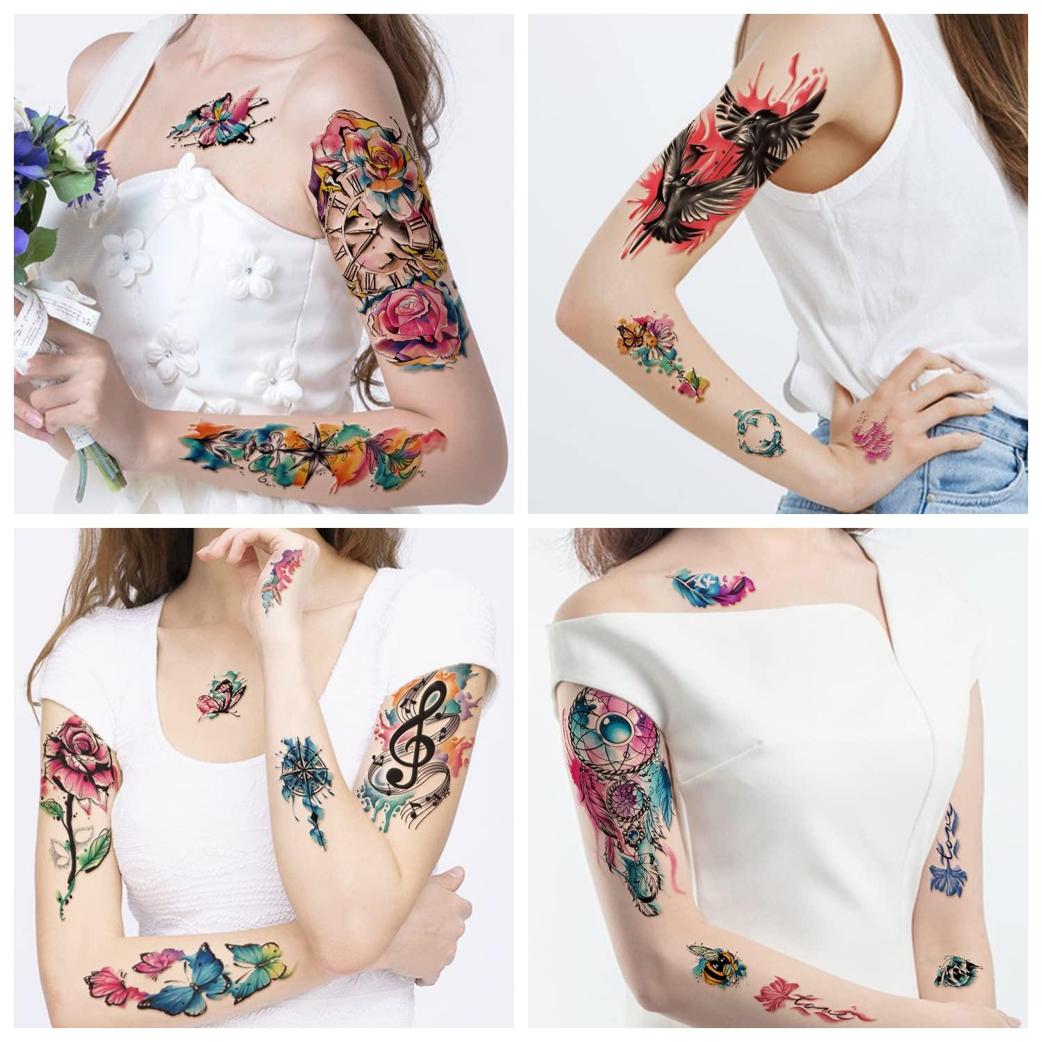 Watercolor Temporary Tattoos - Butterfly, Flower, Lion, Wolf, Dream ...