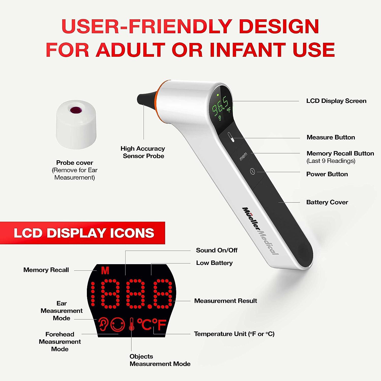 Mueller Ear Forehead Thermometer for Adults and Kids for Fever with Ear ...