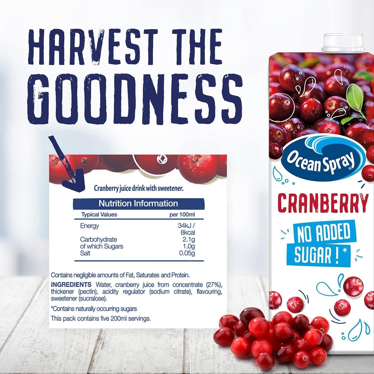 Ocean Spray Classic Cranberry Juice 1L - No Added Sugar - Pack of 1 ...