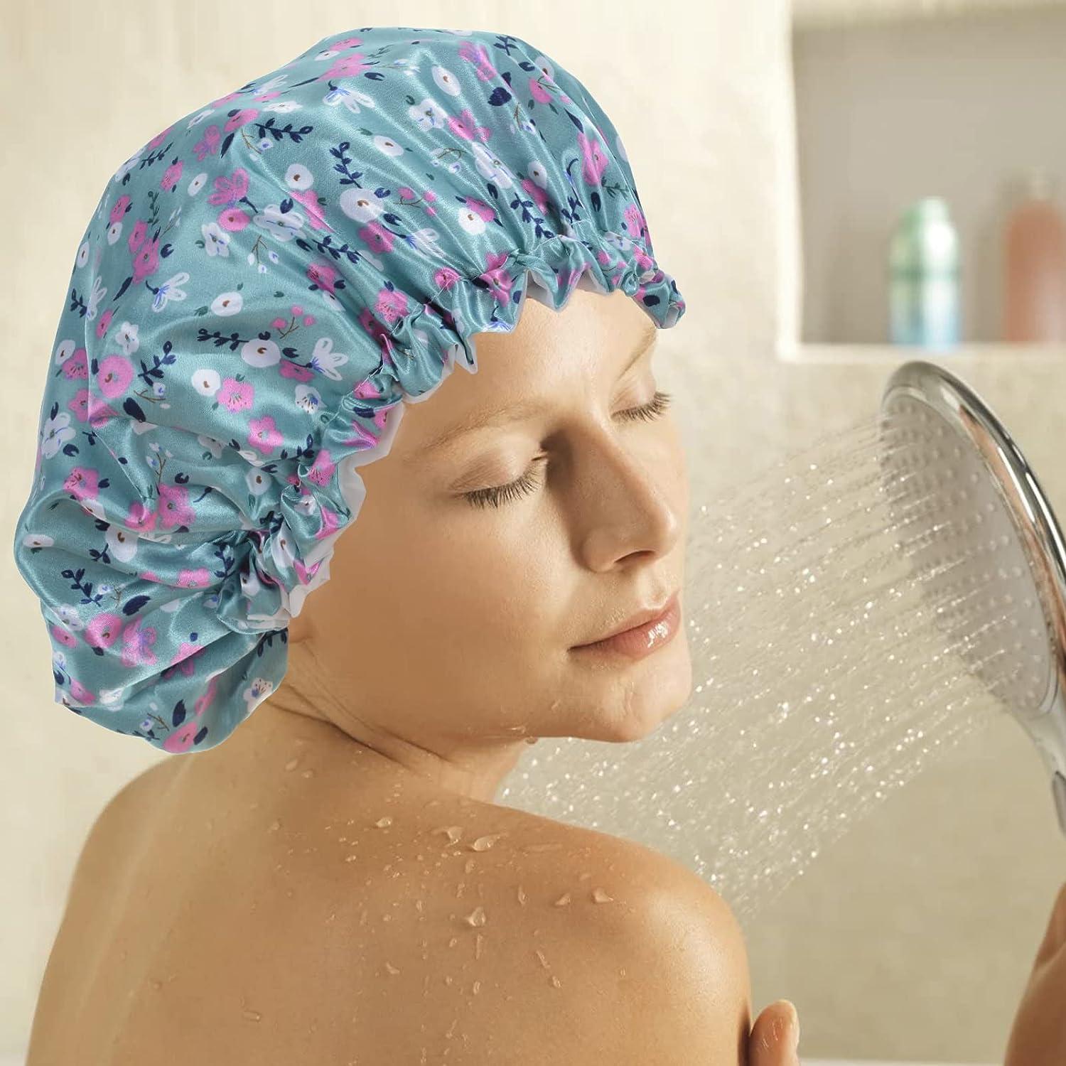 Luvruitaky 2PCS Large Reusable Waterproof Satin Shower Cap for Women ...