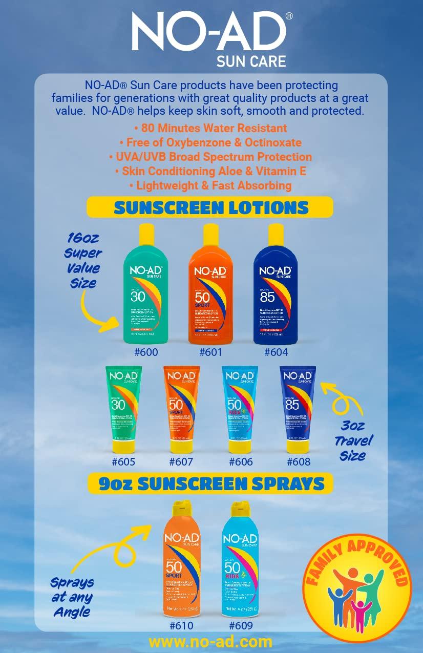 NO-AD SPF 30 Sunscreen Lotion 16oz | Broad Spectrum UVA/UVB Protection ...