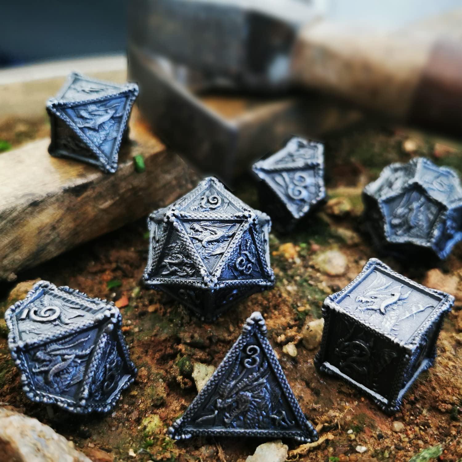 HAOMEJA Metal Dragon DND Dice Set - 7 Solid Role Playing Dice for D&D ...