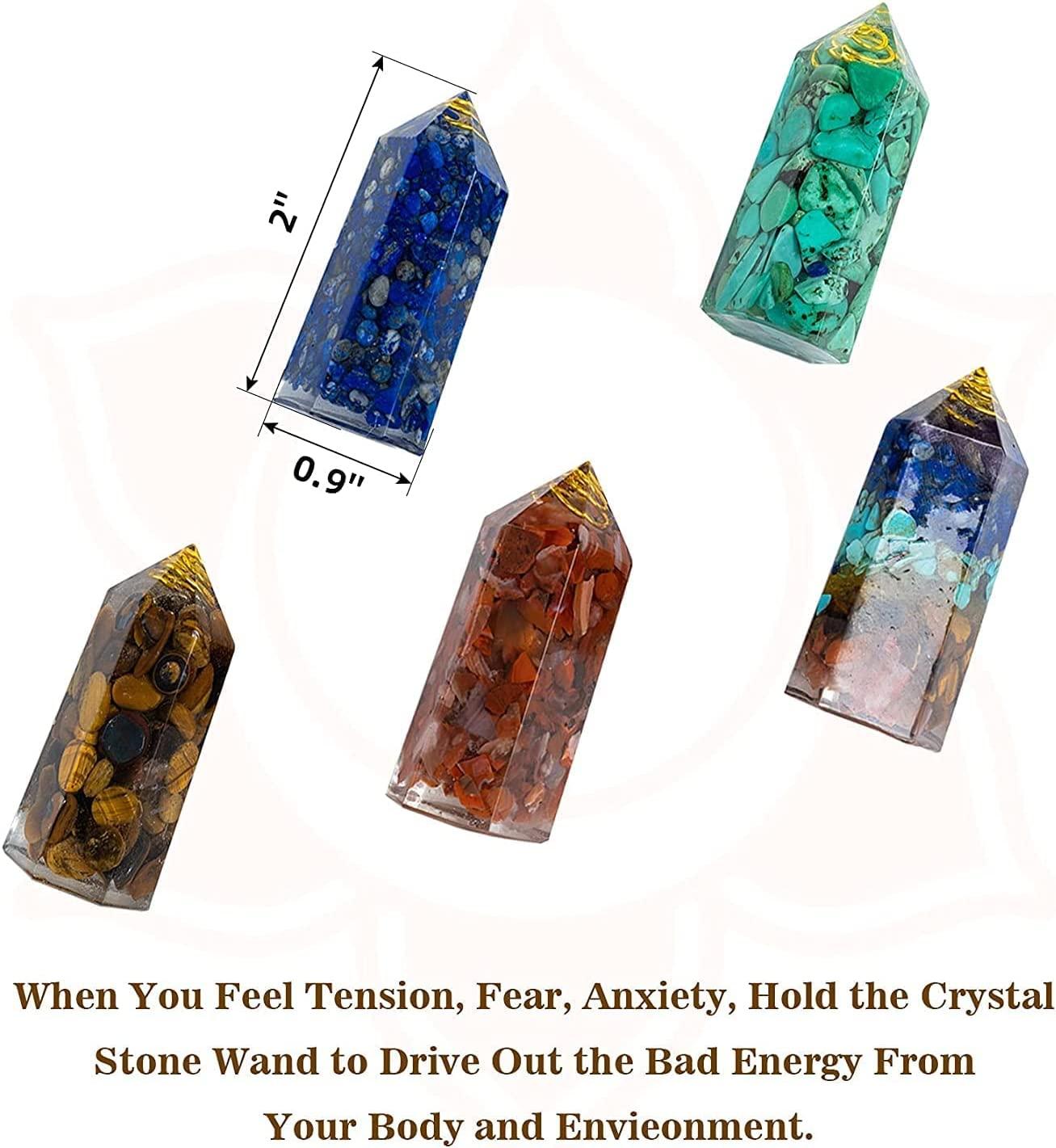 Orgonite Healing Crystal Wand Set with Tiger Eye, Lapis Lazuli, 7 ...