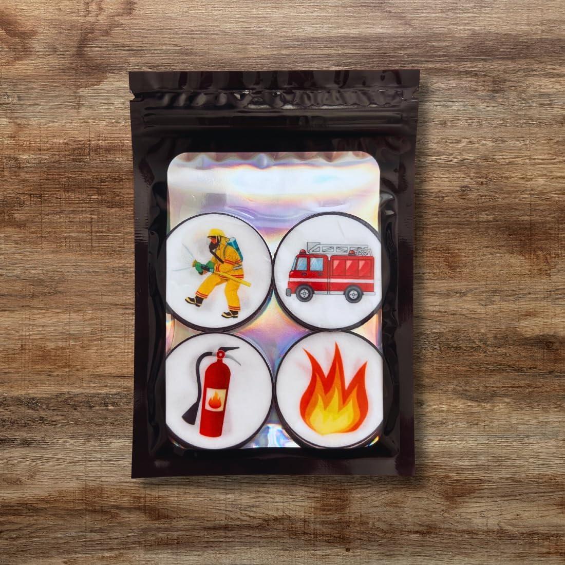 24 PRECUT Fire Engine Cupcake Toppers Fire Service Edible Cake ...