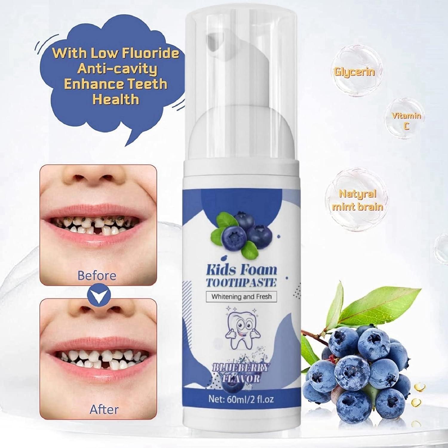 2PCS Kids Foam Toothpaste Set - Strawberry & Blueberry Flavors | Anti ...