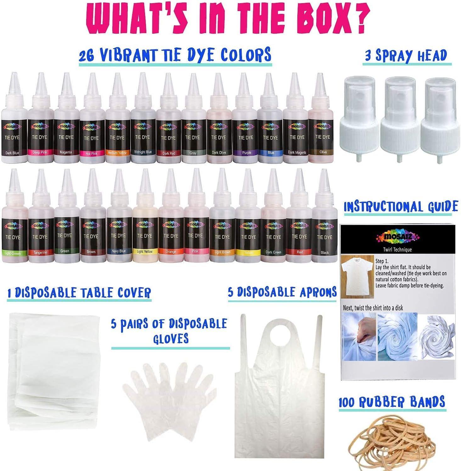 Mosaiz 26 Colors Tie Dye Kit | Fabric Dyeing Set for Kids and Adults ...