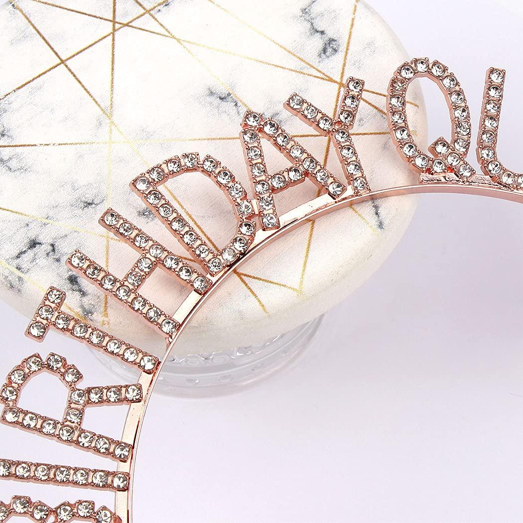 Rose Gold Birthday Crown for Women - Rhinestone Princess Tiara Headband ...