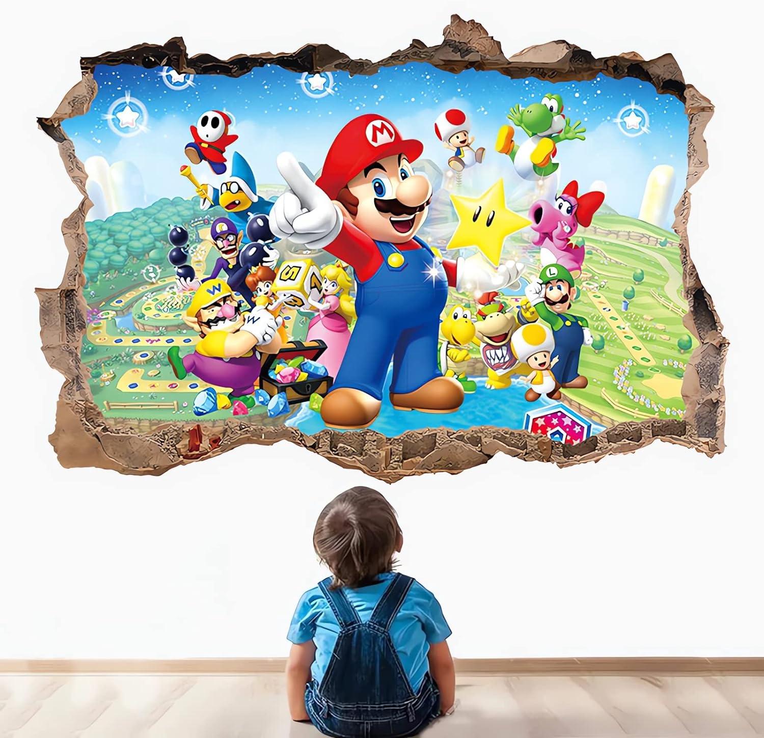 3D Mario Cartoon Wallpaper Wall Decal for Kids Bedroom - Nursery Wall ...