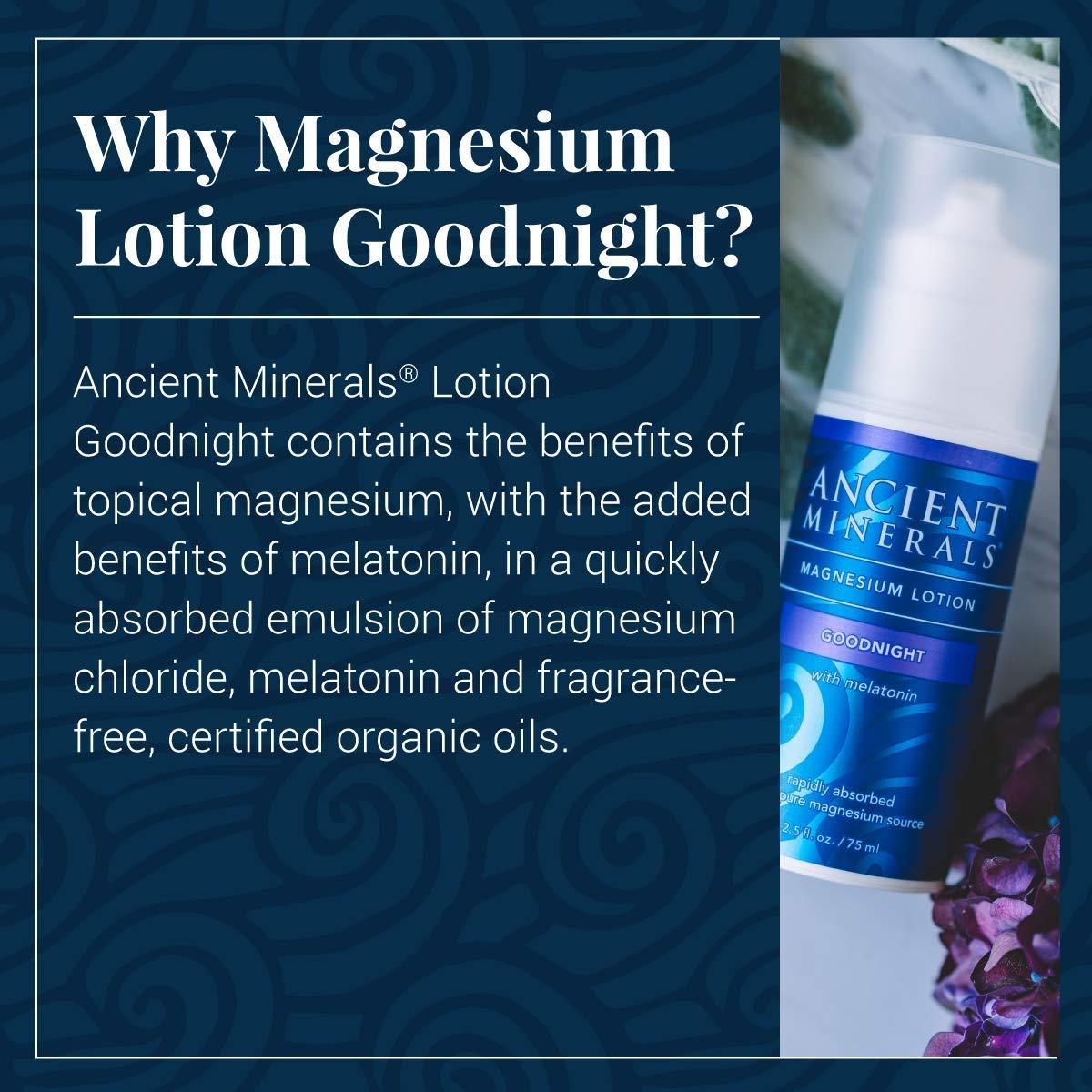 Ancient Minerals Magnesium Lotion Goodnight Cream with Melatonin (2.5oz ...