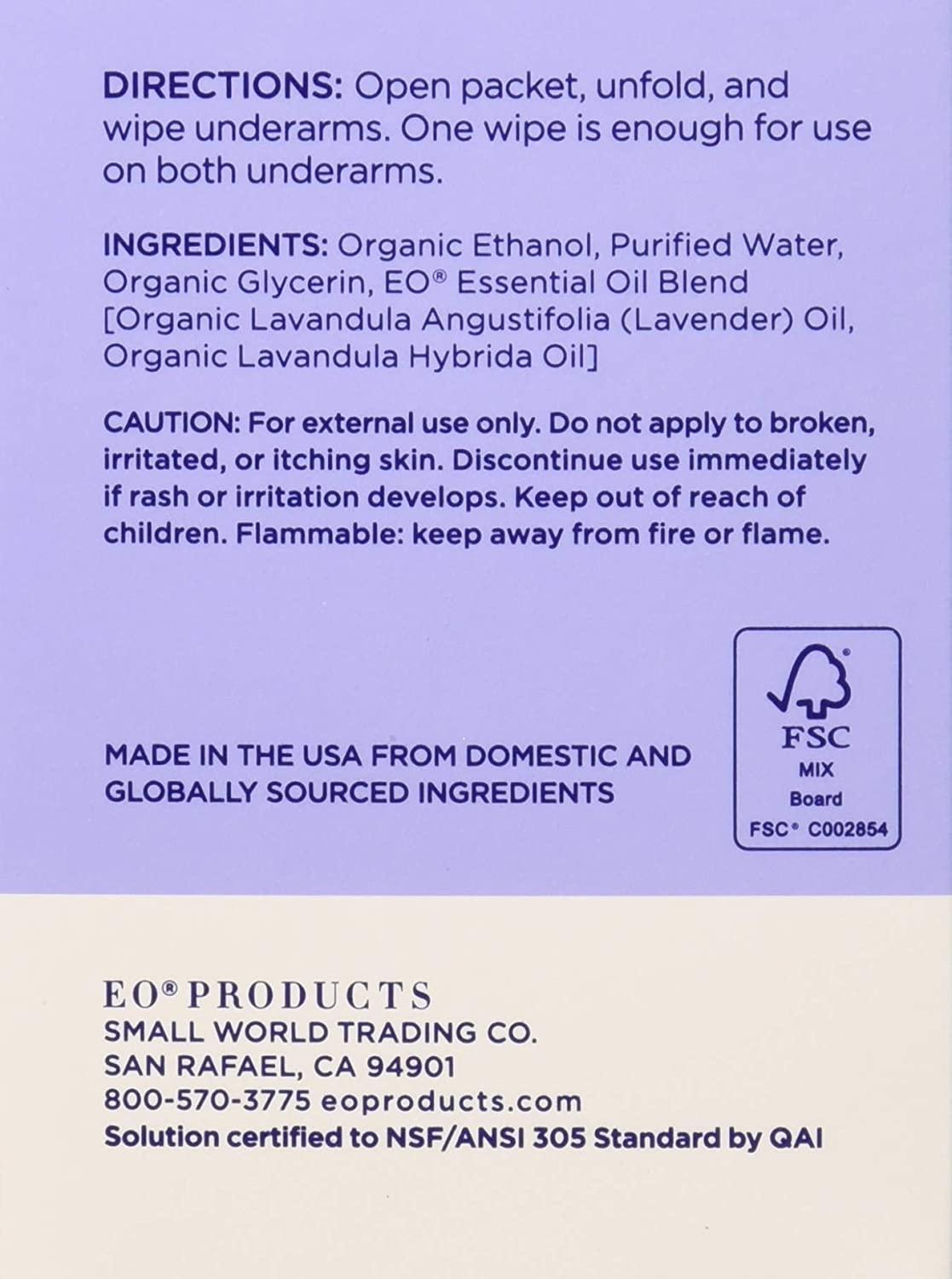 EO Lavender Deodorant Wipes - 6 Count | Natural, Refreshing, & Convenient