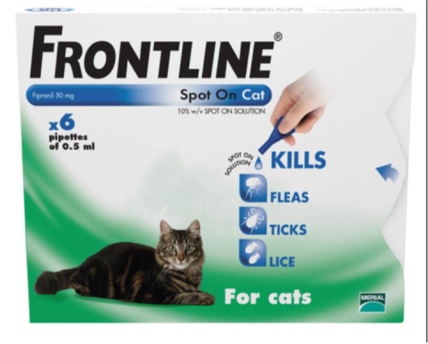 FRONTLINE SPOT ON FOR CATS (6 PIPETTE) -FLEA TICK & MITE KILLS ...