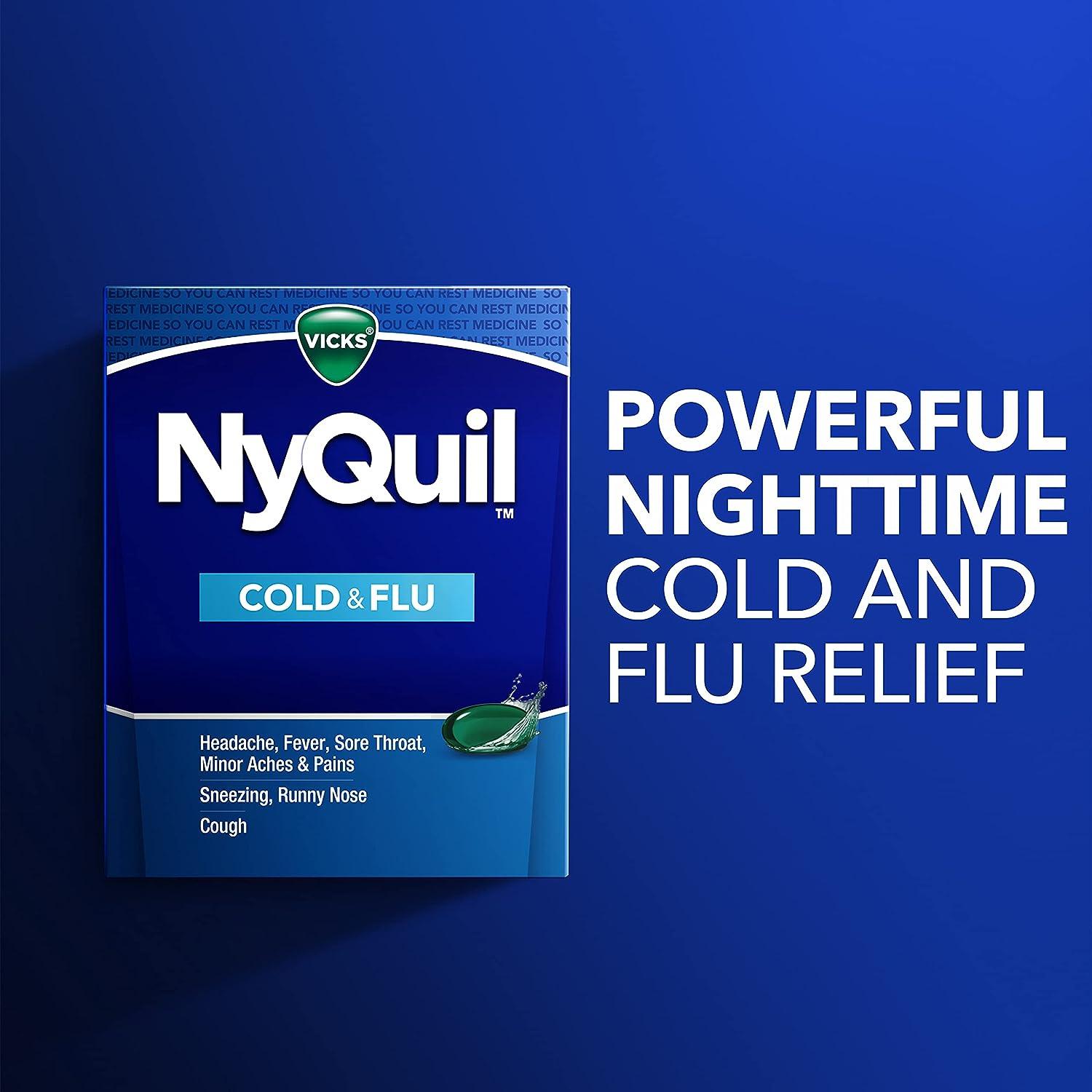 Vicks NyQuil Cold and Flu Relief Liquid - Multi-Symptom Nighttime ...