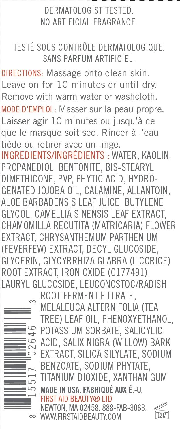 First Aid Beauty Calamine Pore Purging Mask 2.5 oz - Detoxifying Face ...