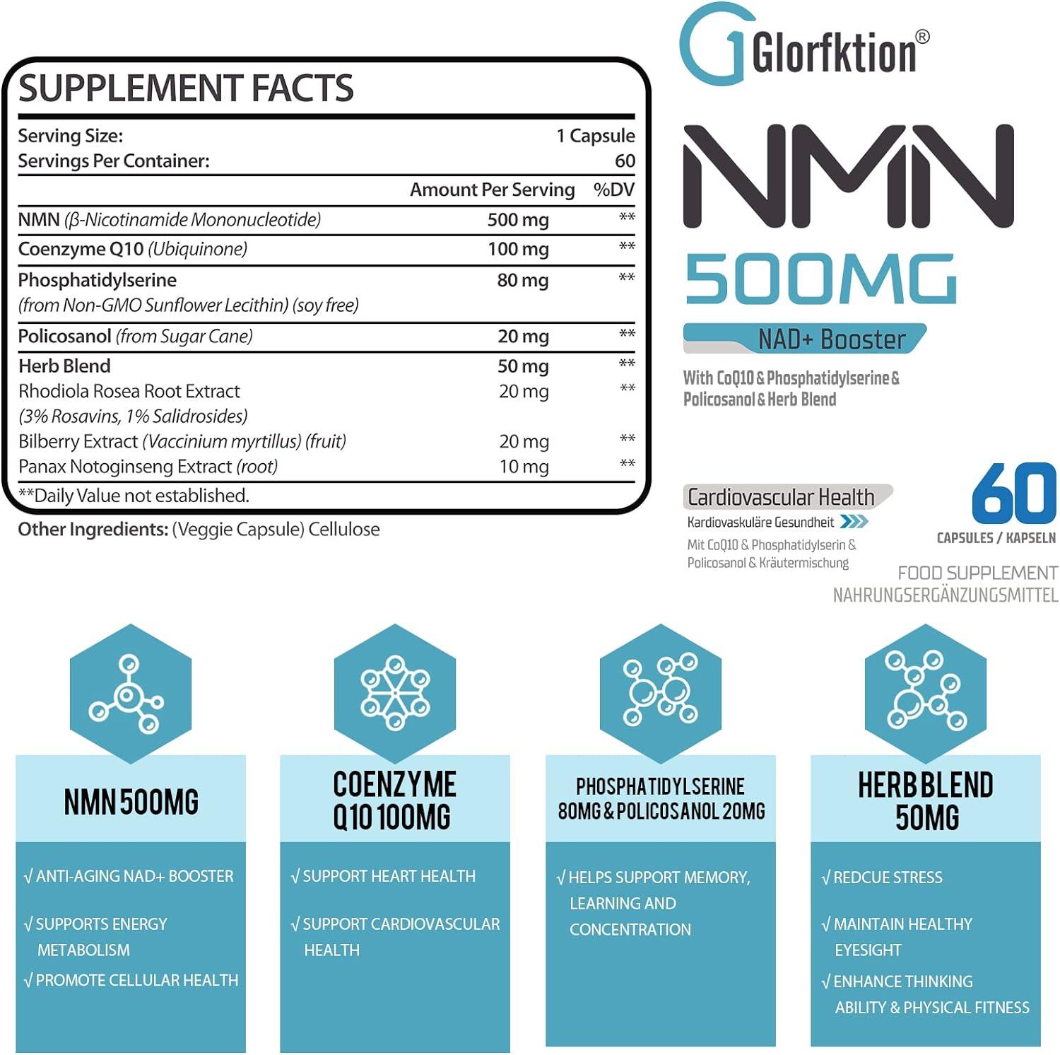 NAD Supplement 750mg Capsules with Coenzyme Q10 | All 7 Key Ingredients ...