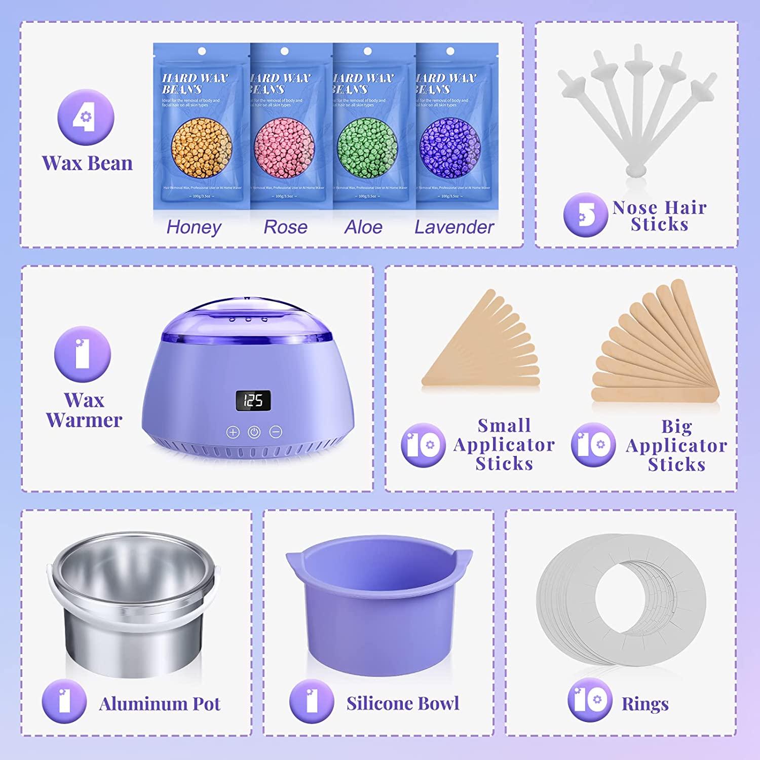 Waxing Kit with Wax Warmer & 4 Hard Wax Beans for Hair Removal - Bikini ...