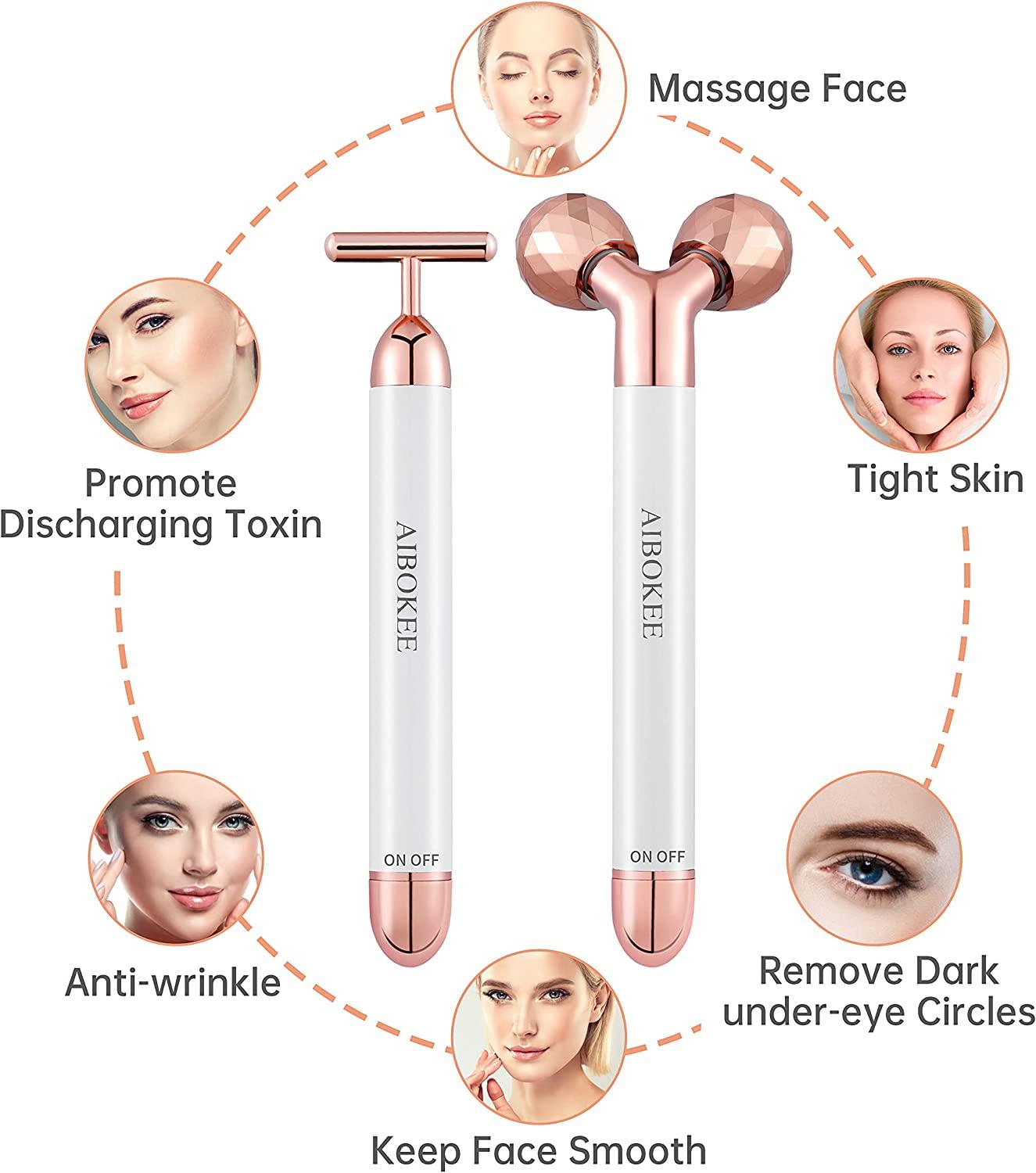 2 in 1 Electric Face Massager - 3D Roller and T Shape Kit for Anti ...