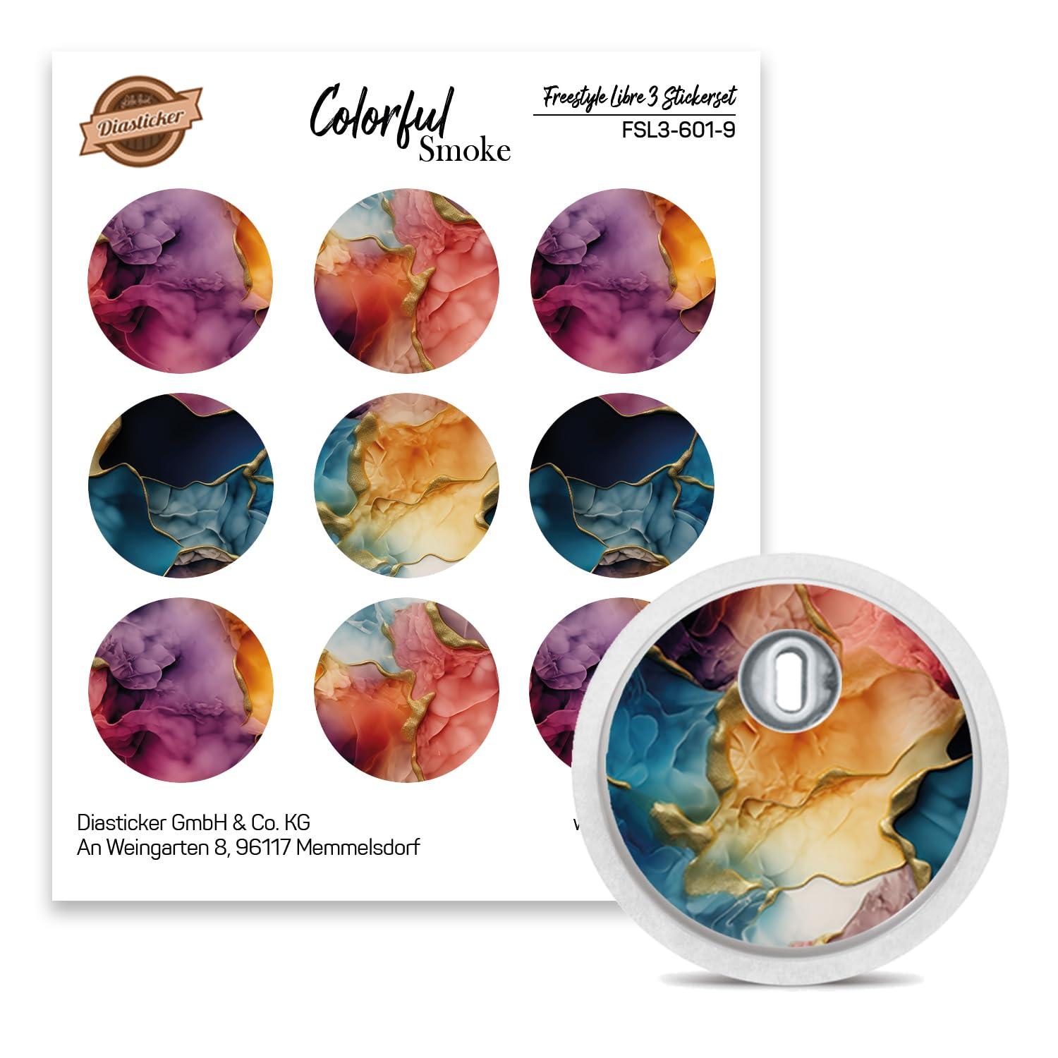 FreeStyle Libre 3 Sensor Sticker - Set of 9 Colorful Smoke | Diasticker ...