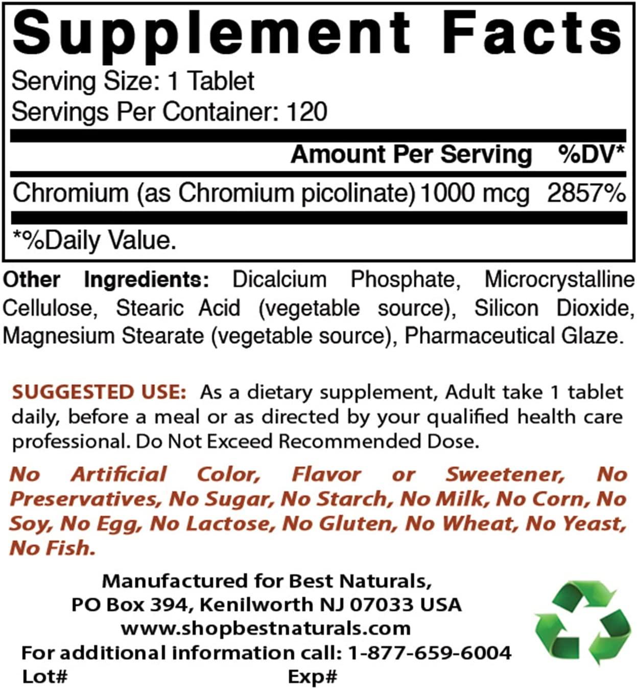 Best Naturals Chromium Picolinate 1000mcg 240 Tablets - Pack of 2 | Buy ...