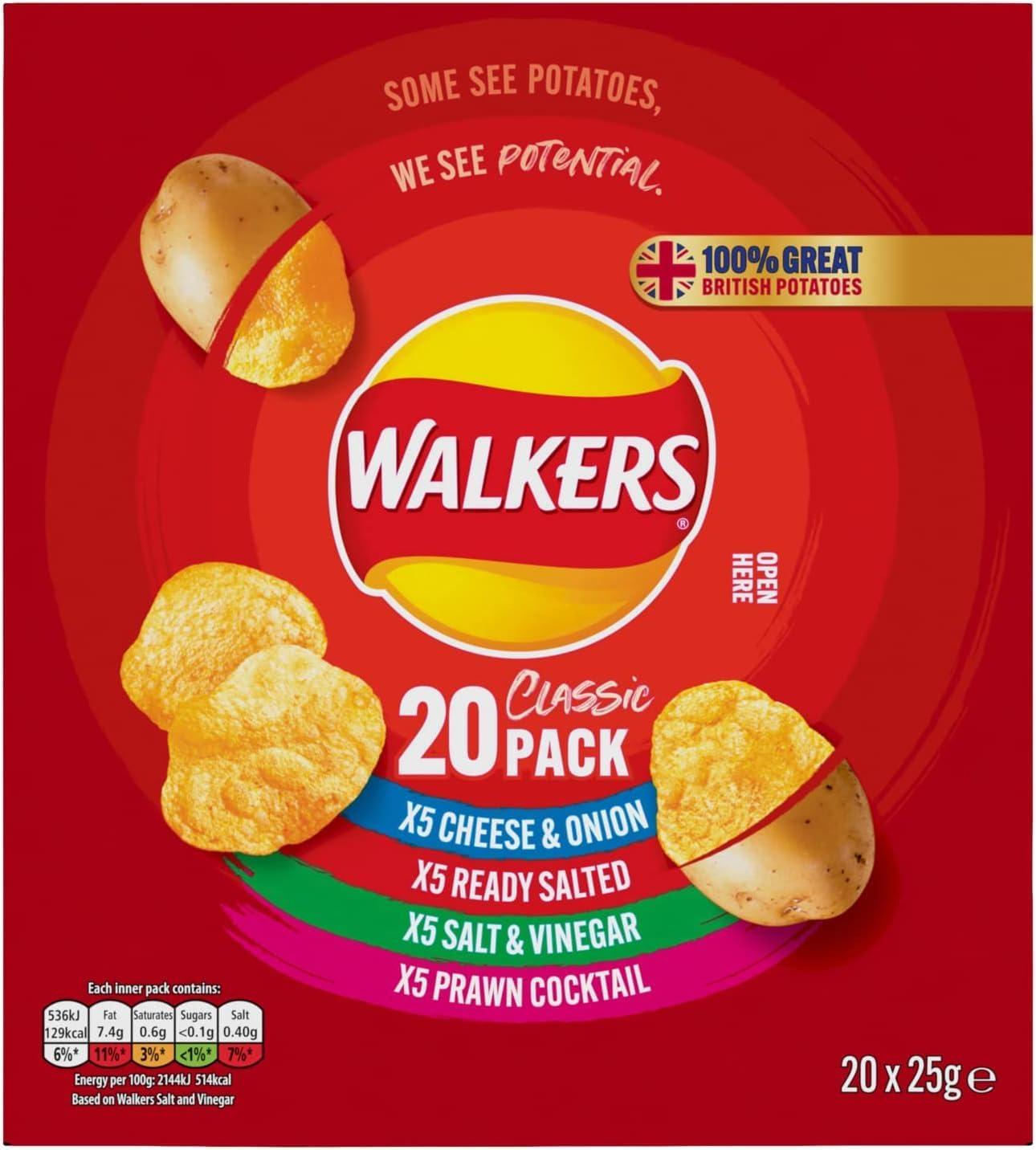 Walkers Crisps Classic Variety Multipack Crisps Box - 20 packs x25 Gram (Pack Of 1) | Buy Now ...