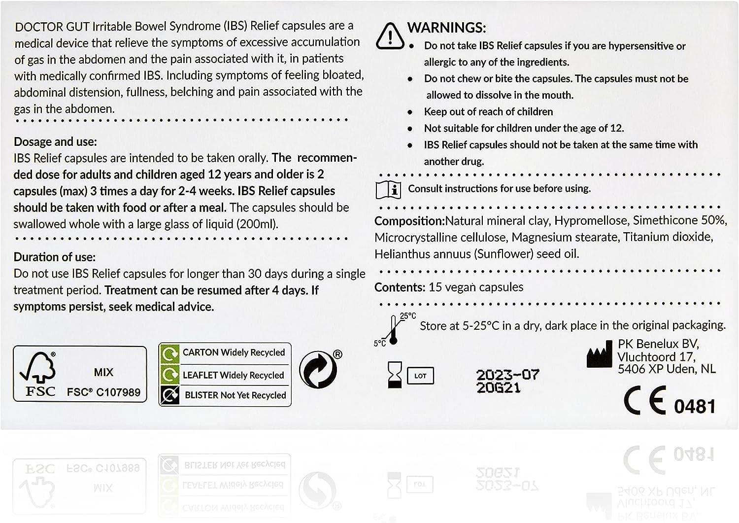 Doctor Gut IBS Relief 15 Caps - Natural Clay Formula for Effective ...