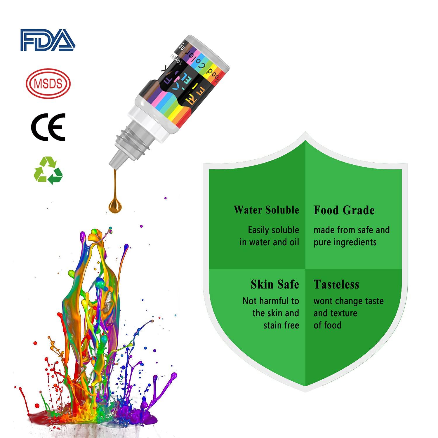Vibrant Rainbow Food Color Set - 10ml x 10 Concentrated Liquid Dyes for ...