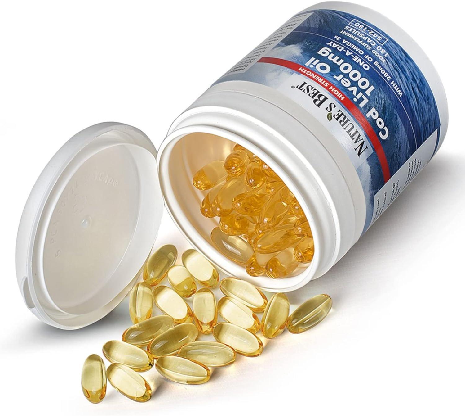 High Strength Cod Liver Oil Capsules 1000mg | 180 Capsules | Omega 3s & Vitamin D3 | UK Made | 6 ...