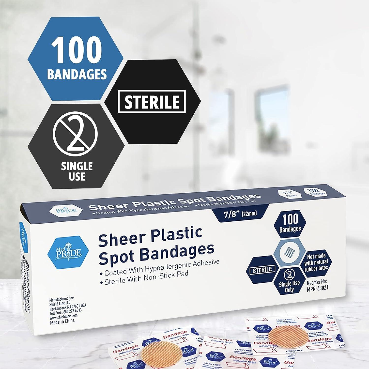 Med Pride Sheer Plastic Spot Bandages - 7/8 Round, Sterile First Aid ...
