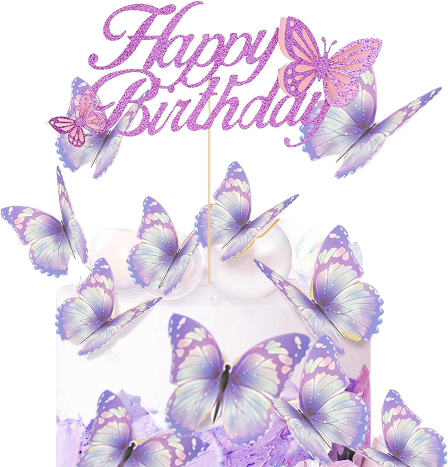 30pcs Purple Gold Edge Mixed Size Lively 3D Butterfly Cupcake Topper ...
