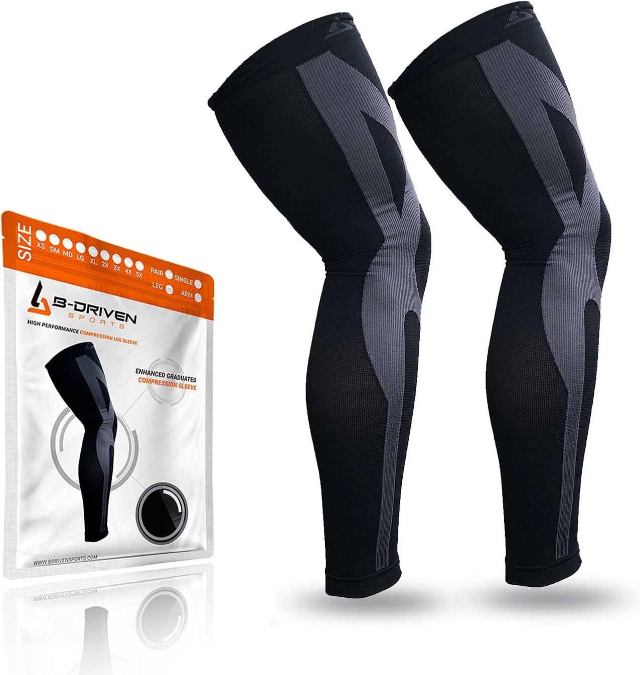 B-Driven Sports Full Leg Compression Sleeves - 20-30mmHG Medical Grade ...