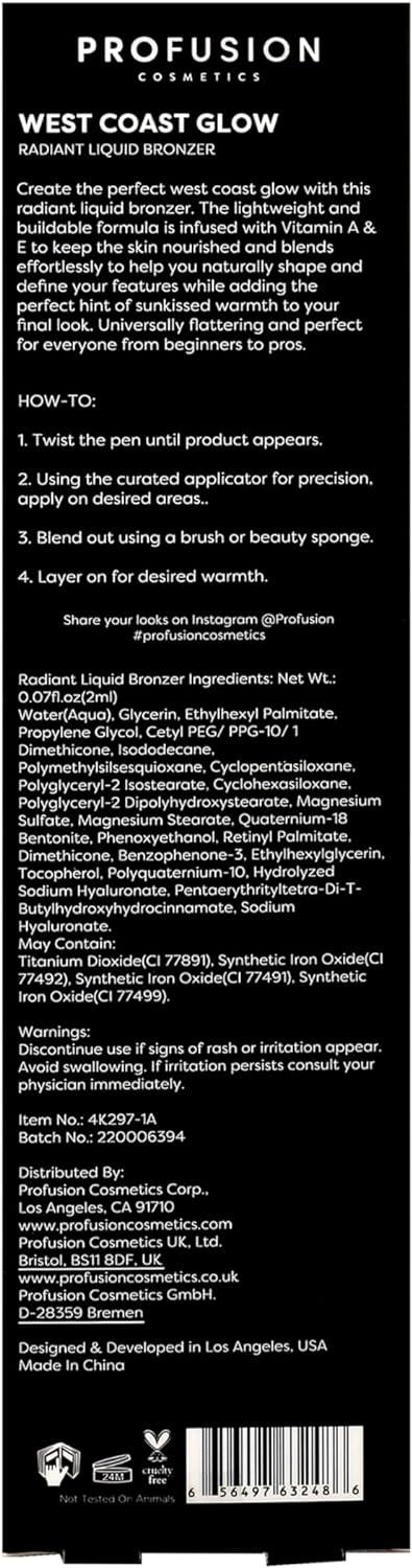 Profusion Cosmetics West Coast Glow Radiant Liquid Bronzer La Jolla - Get a Sun-Kissed Glow ...