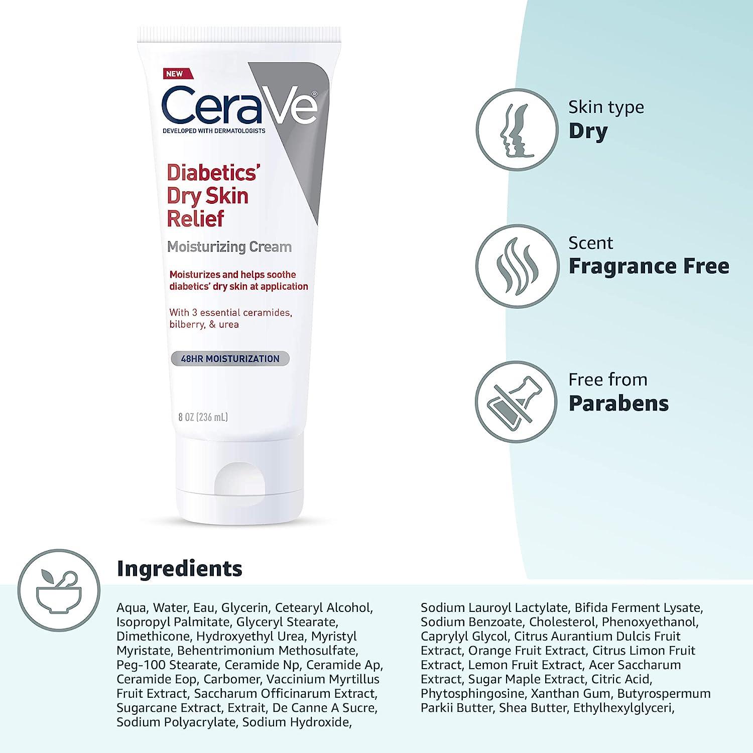 CeraVe Diabetics Dry Skin Moisturizing Cream | Urea & Bilberry ...