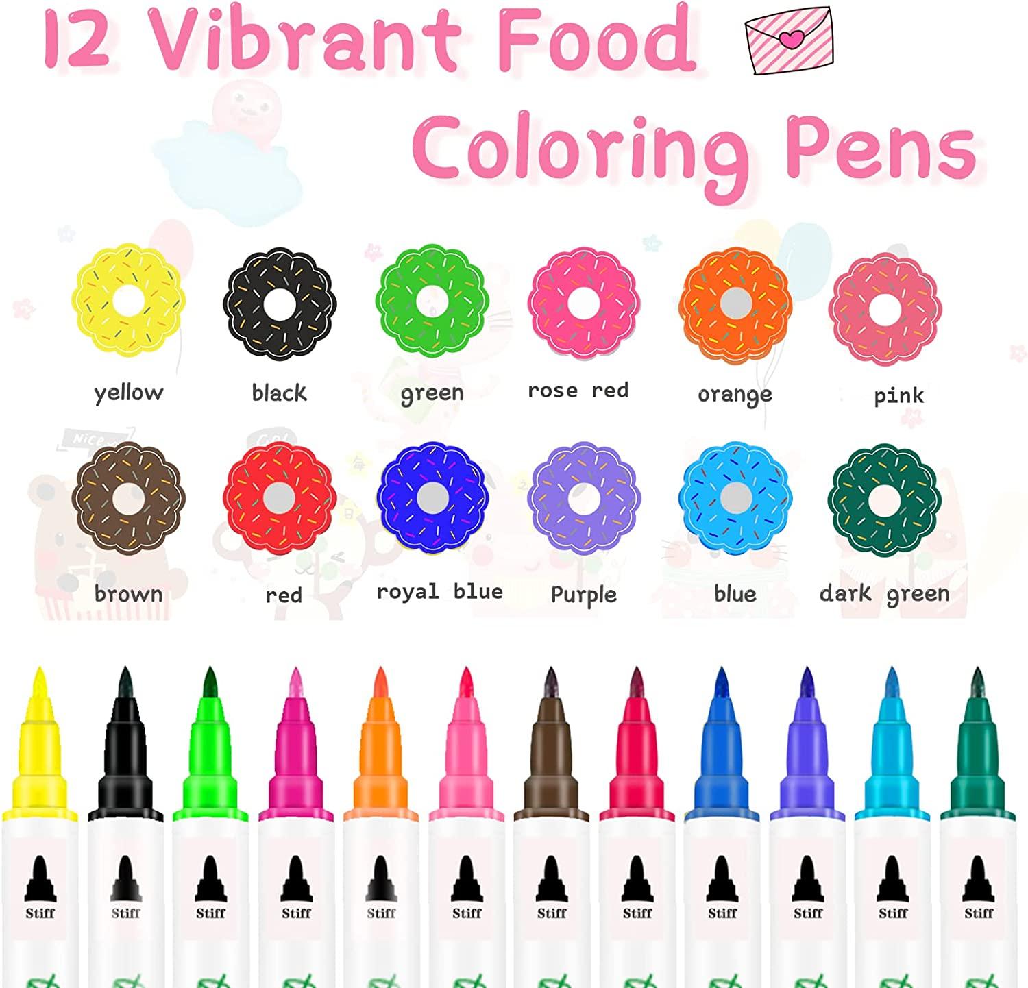 12 Colors Double Sided Edible Markers - Food Grade Pens for Decorating ...