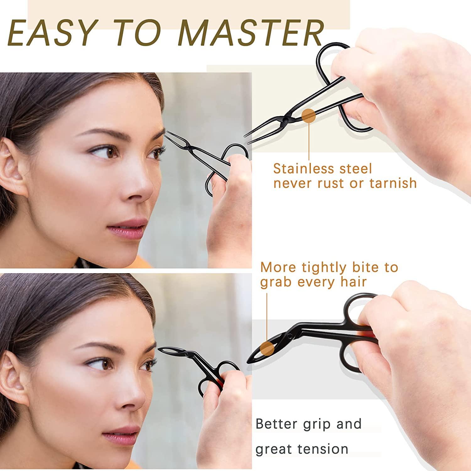 6-Piece Stainless Steel Eyebrow Tweezer Set - Scissor Shaped Flat Tip ...