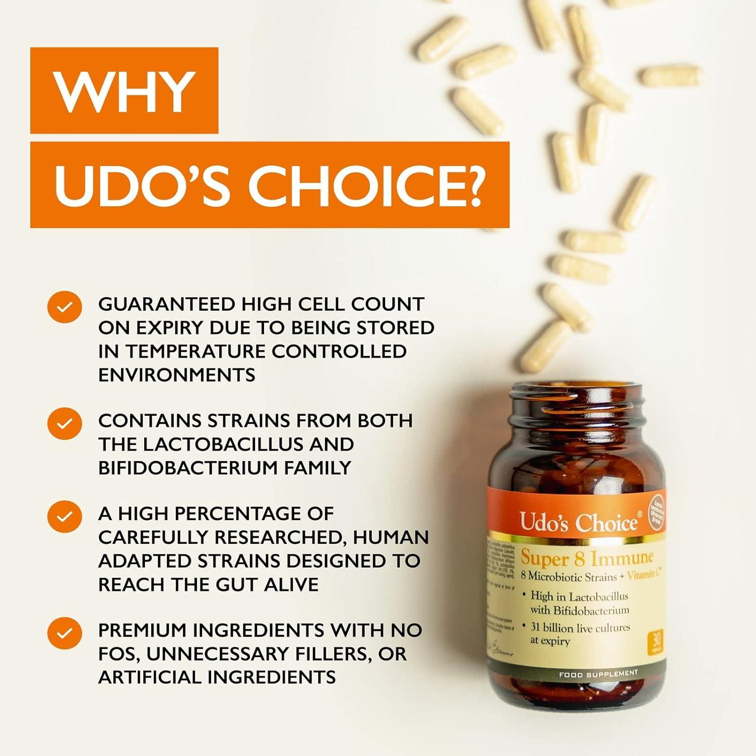 Udo's Choice Super 8 Immune Probiotics - 42 Billion Cell Count - 90 ...