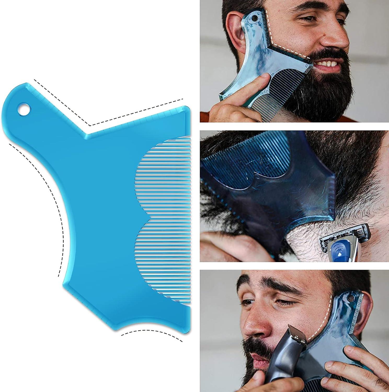Beard Shaping Tool with Comb - Men's Beard Guide Shaper and Trimmer Template in Clear Blue ...