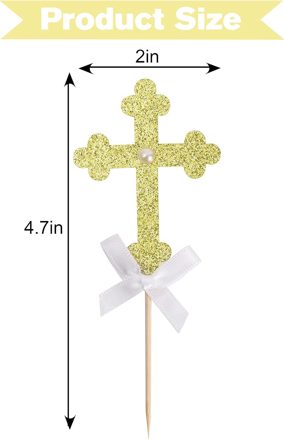 Baptism Cupcake Toppers - Baptism Decorations Set of 12 Gold Glitter ...