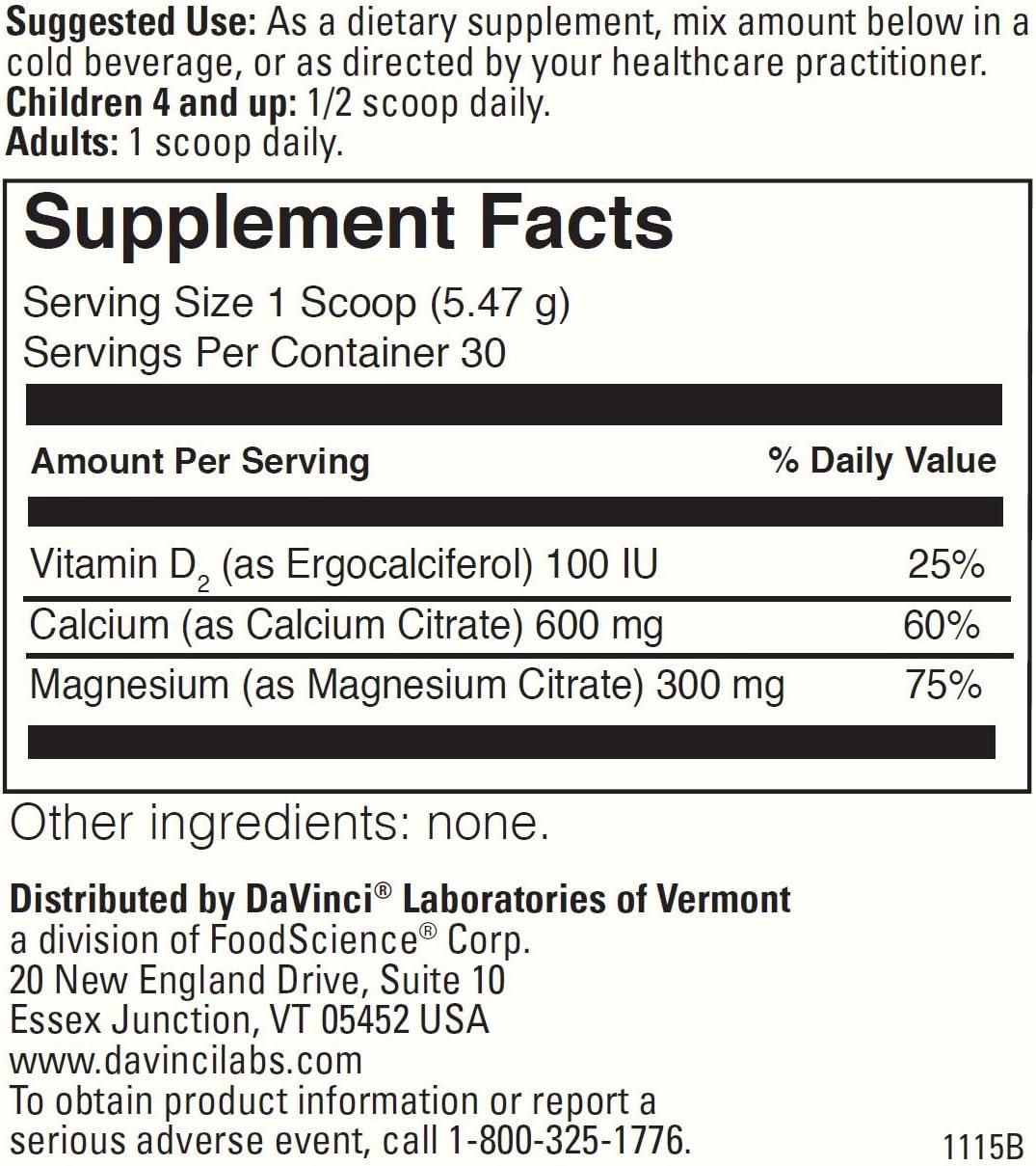 Davinci Labs Cal-Mag Citrate Powder - Pure and Potent Formula for Bone ...
