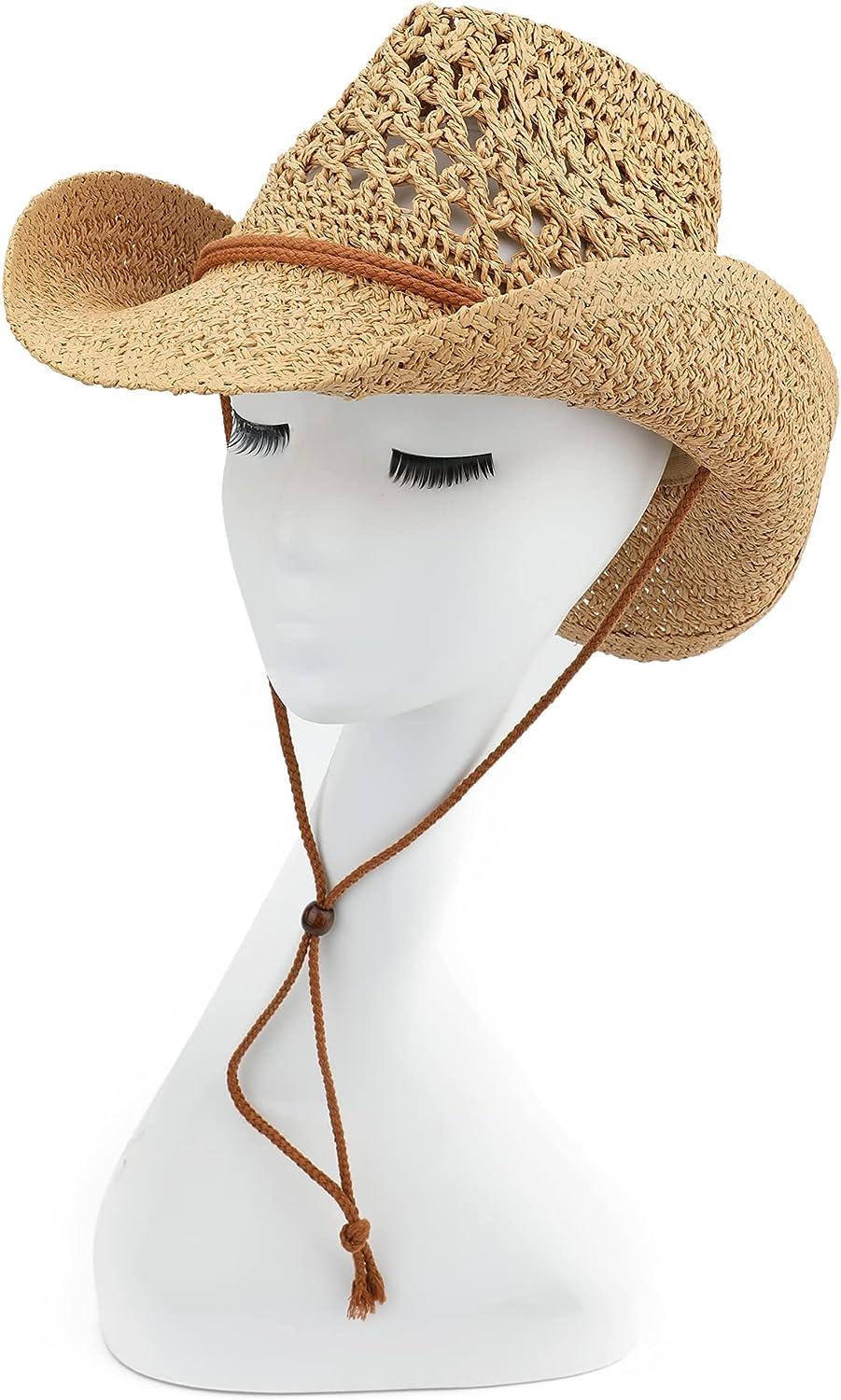 Melesh Adult Sun Straw Western Cowboy Hat in Khaki - Stylish Protection ...