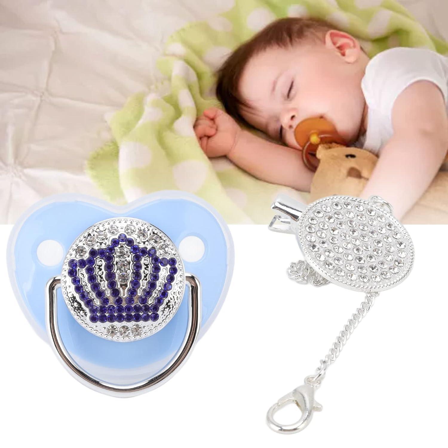 Personalized Blue Bling Pacifier & Clip Set - Rhinestone Crown Ultra ...