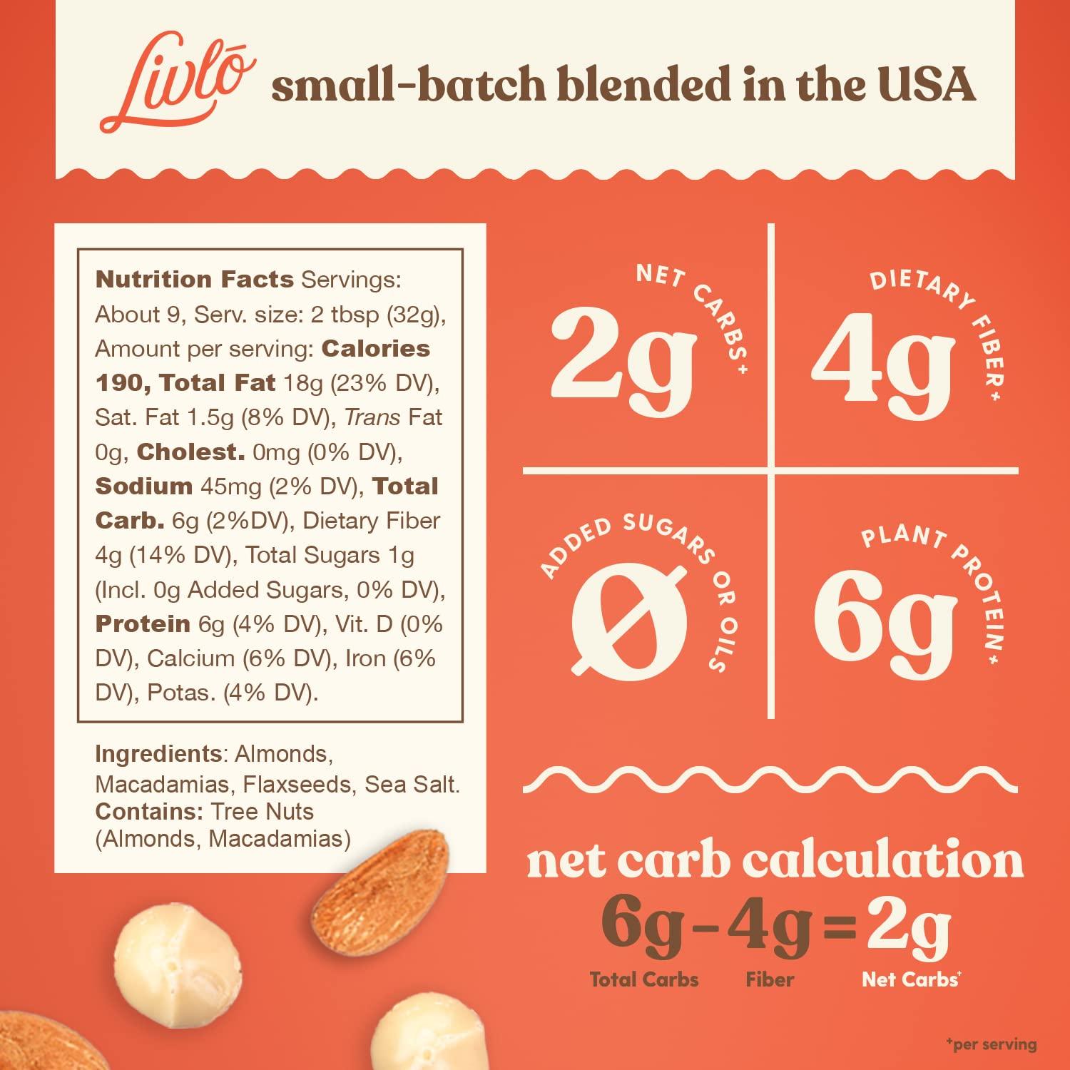 Livlo Macadamia Almond Nut Butter - Clean Keto, Low Carb & Paleo ...