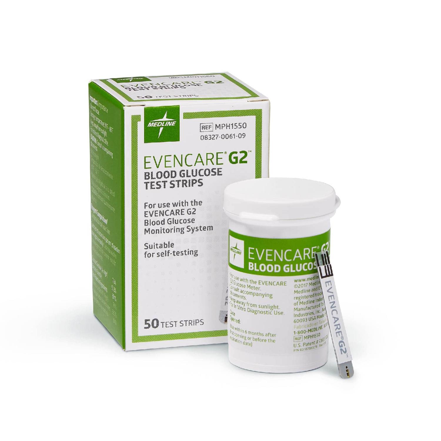 Evencare Medline G2 Blood Glucose Test Strips - 50 Count for G2 ...
