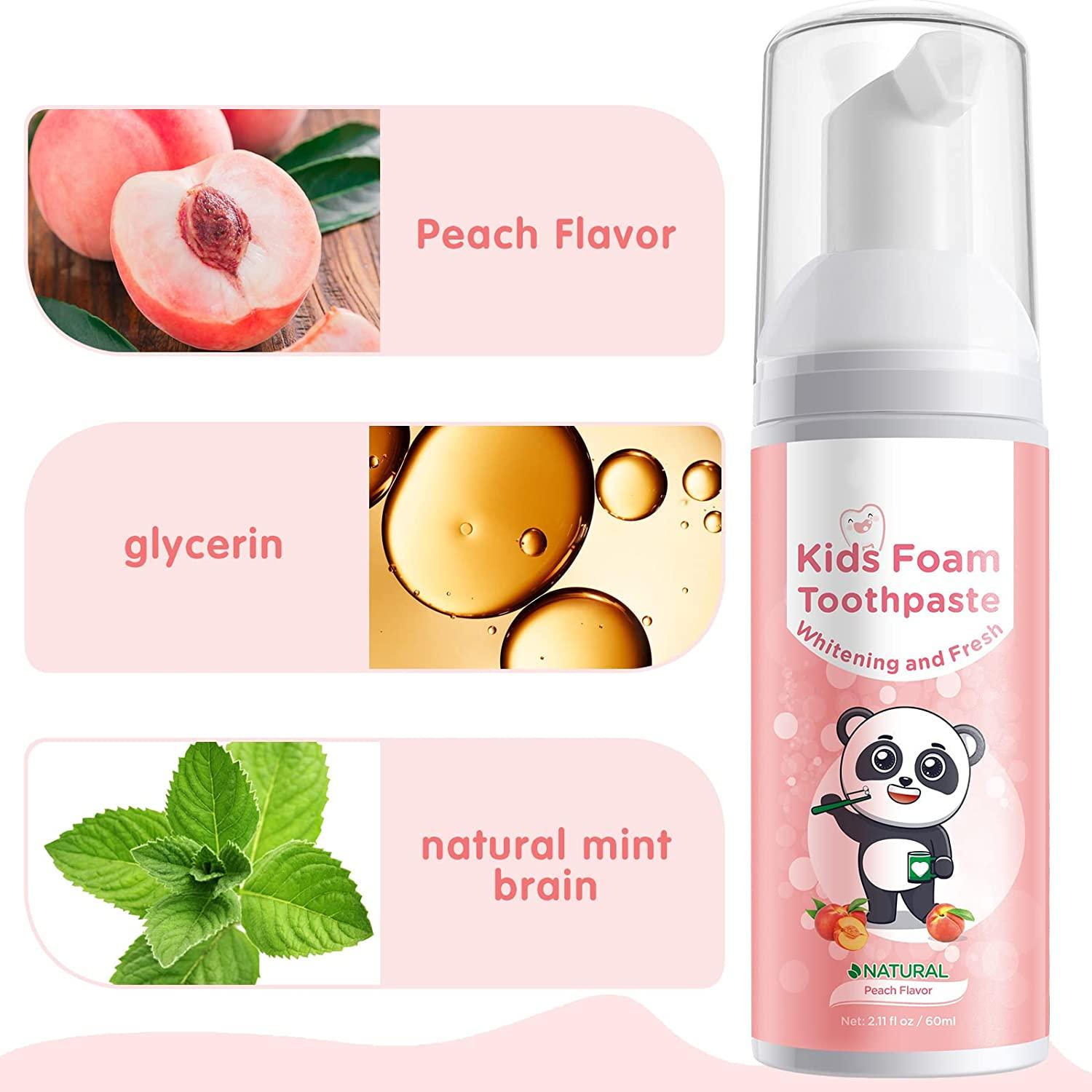 Kids Low Fluoride Foaming Toothpaste - Peach Flavored | Ages 3+ | 2.11 ...