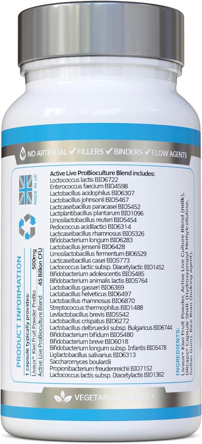 Advanced Bio Cultures Complex Probiotics & Prebiotics - 45 Billion CFU, 30 Strains with Livaux ...