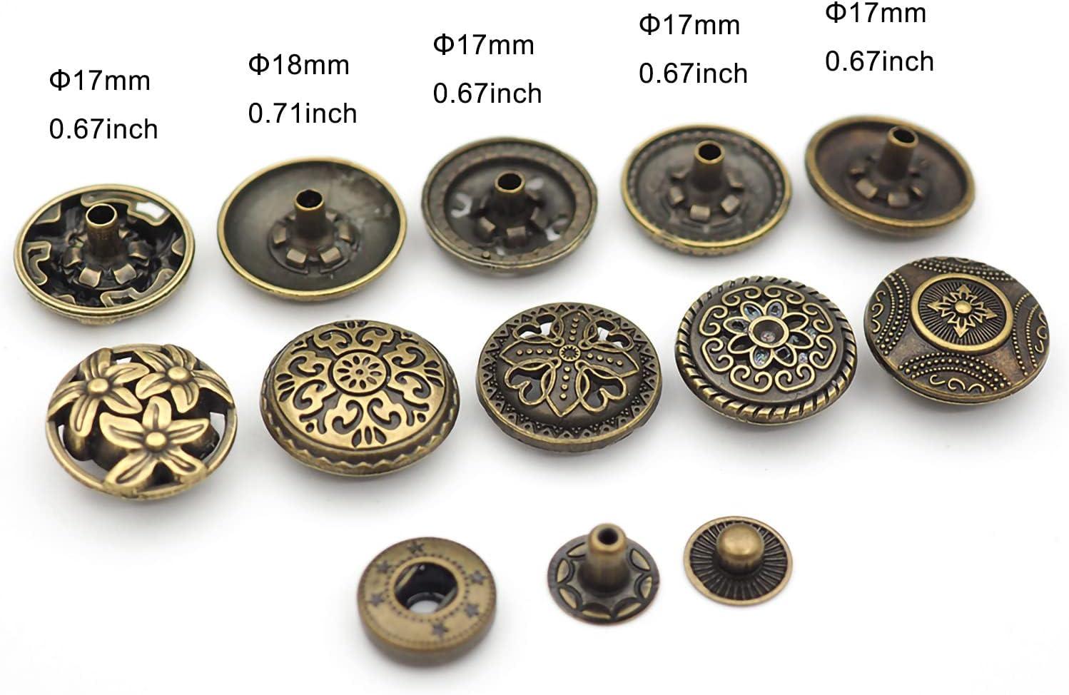 Wiosny 15 Sets Antique Fasteners Snaps Decorative Snaps Button Wallet ...