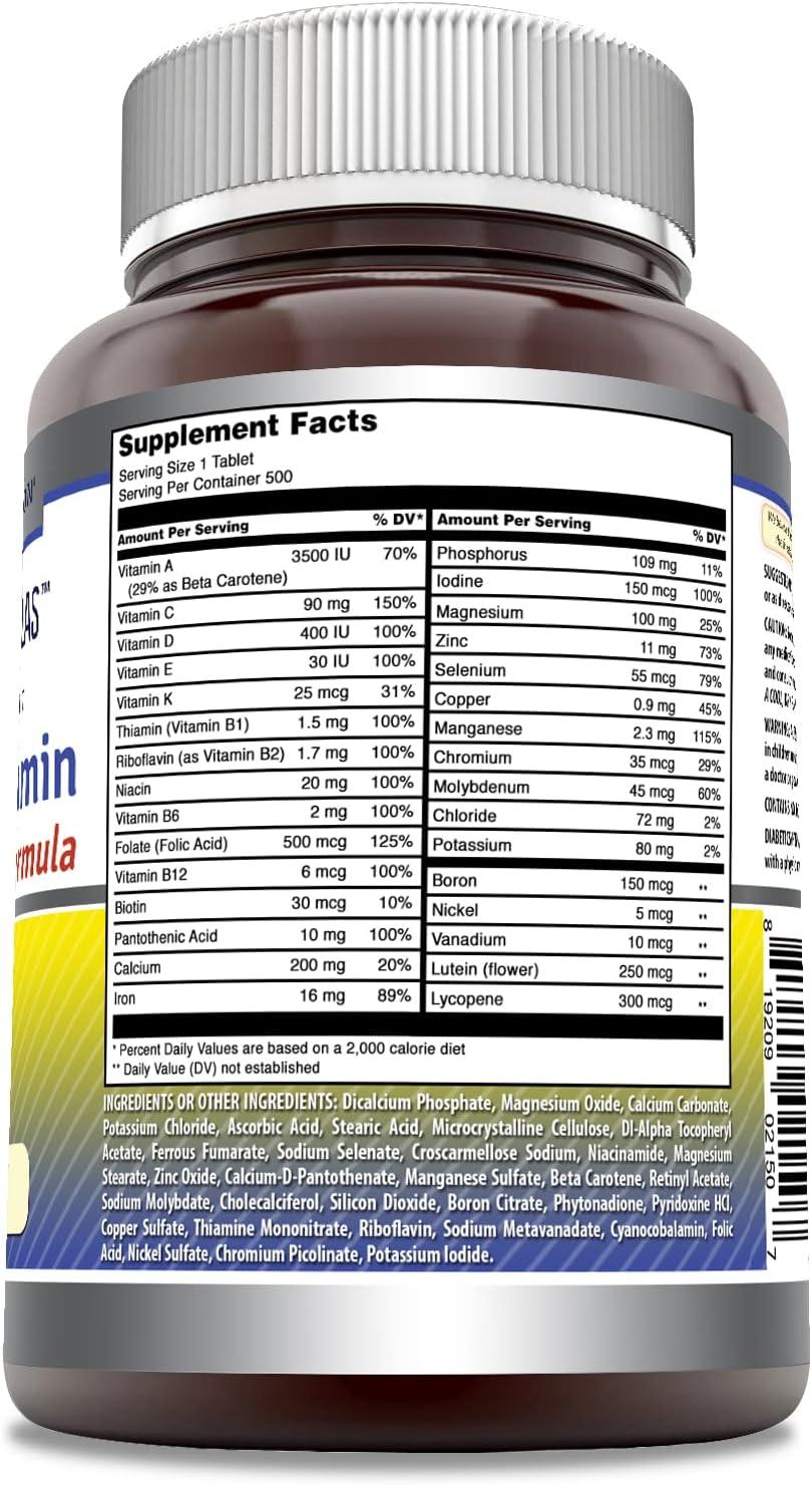 Amazing Formulas Daily Multivitamin 500 Tablets Supplement | Non-GMO ...
