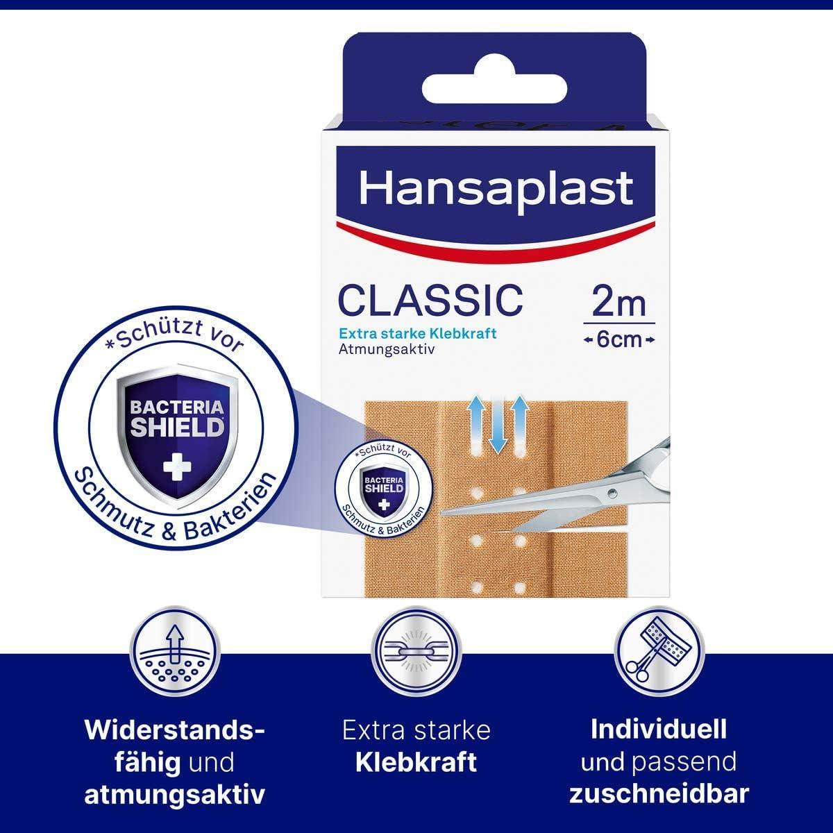 Hansaplast Classic Pflasters 2m x 6cm - Cuttable Wound Plasters with ...