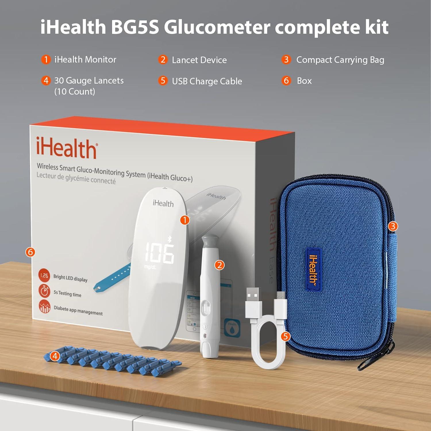 iHealth Gluco Plus Smart Blood Glucose Meter Kit with Wireless Monitor ...